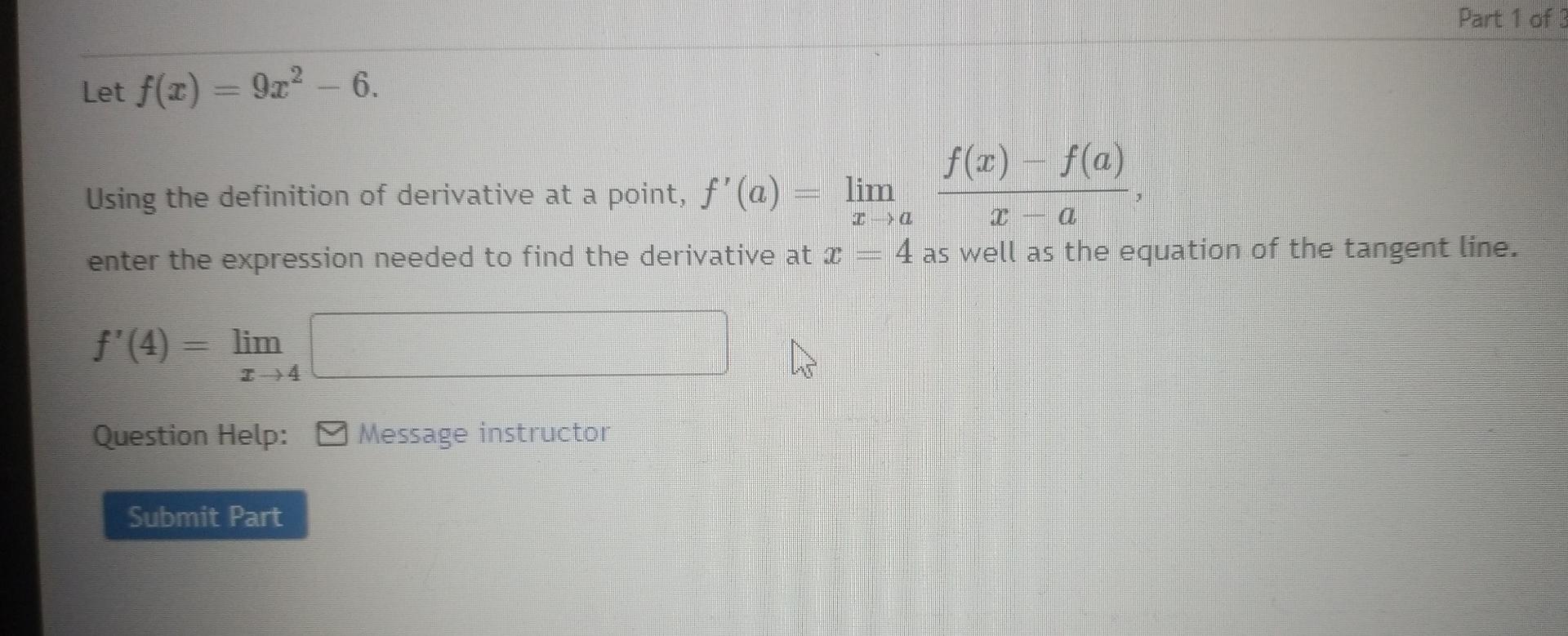 Solved Let f(x)=9x2−6 Using the definition of derivative at | Chegg.com