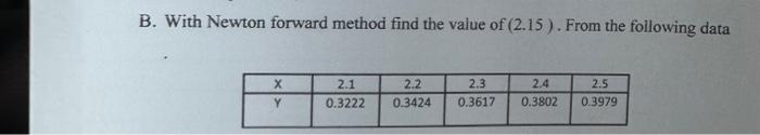 Solved B. With Newton forward method find the value of | Chegg.com
