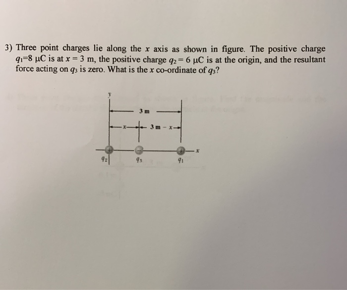Solved 3) Three point charges lie along the x axis as shown | Chegg.com