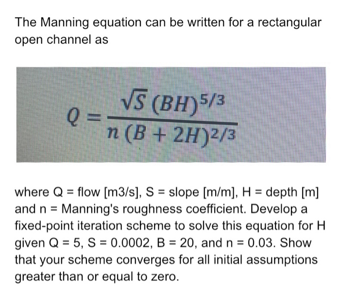 Solved The Manning equation can be written for a rectangular | Chegg.com