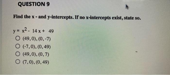 Solved Find the x - and y-intercepts. If no x-intercepts | Chegg.com
