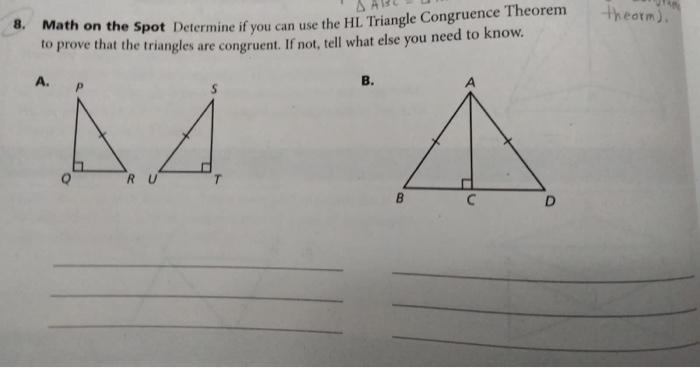 Solved Math on the Spot Determine if you can use the HL | Chegg.com