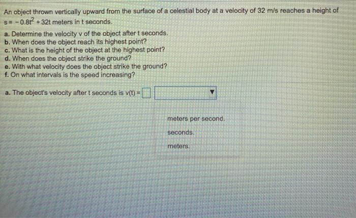 Solved An Object Thrown Vertically Upward From The Surface