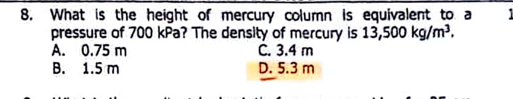 Solved What is the height of mercury column is equivalent to | Chegg.com