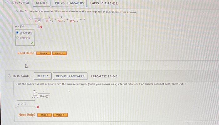 Use the Convergence of p-series Theorem to determine | Chegg.com