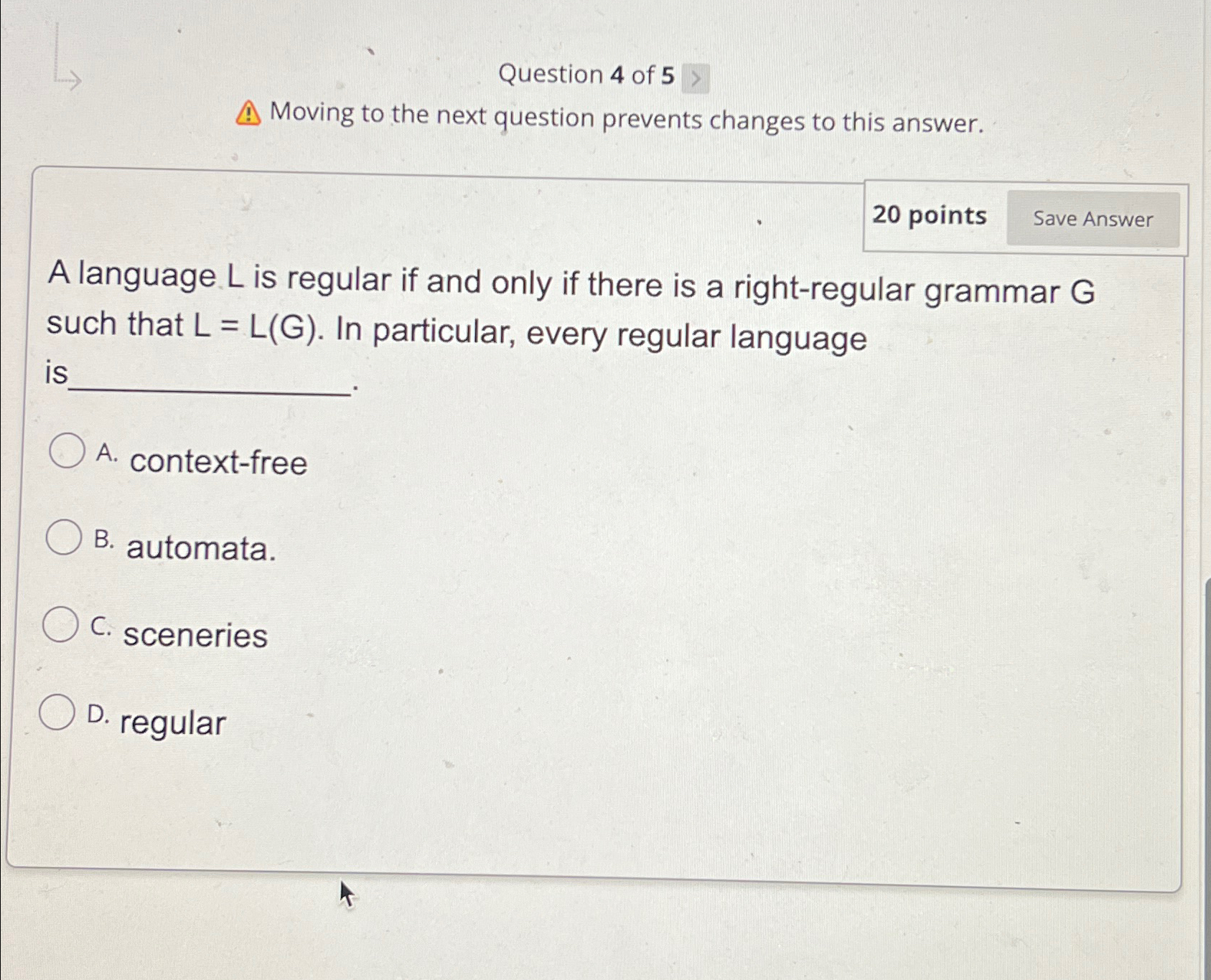 Solved Question 4 ﻿of 5Moving to the next question prevents | Chegg.com