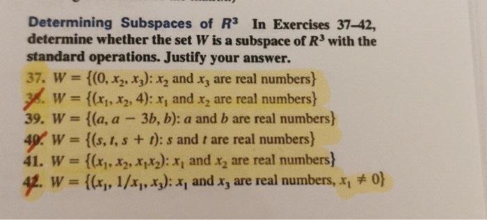 Solved Determining Subspaces of R3 In Exercises 37–42, | Chegg.com