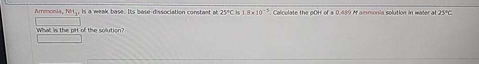Solved Ammonia, NH3, ﻿is a weak base. Its base-dissociation | Chegg.com