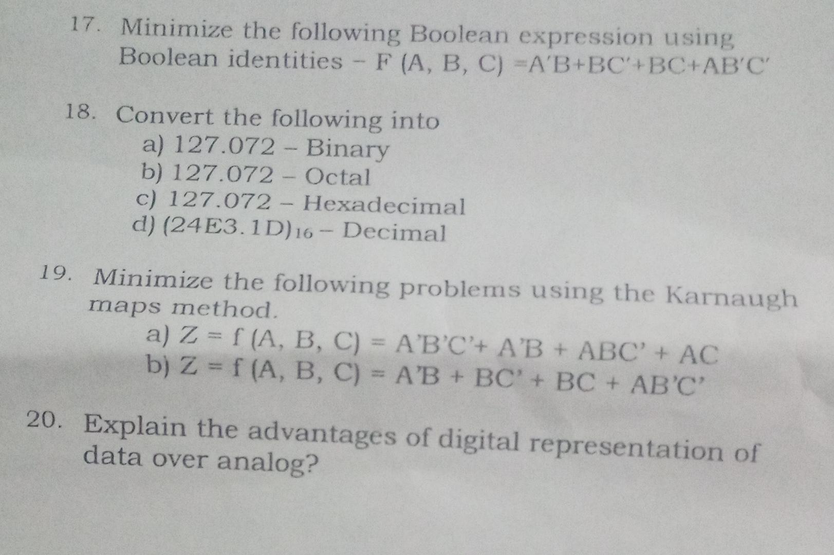 Solved Minimize The Following Boolean Expression Using 