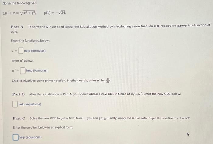 Solved Solve The Following Ivp Yy′xx2y2y1−24 Part A 3615