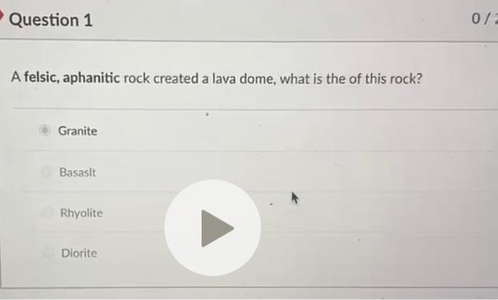 Solved Question 1 012 A felsic, aphanitic rock created a | Chegg.com