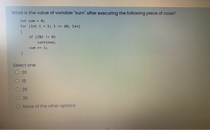 Solved What is the value of variable "sum" after executing | Chegg.com