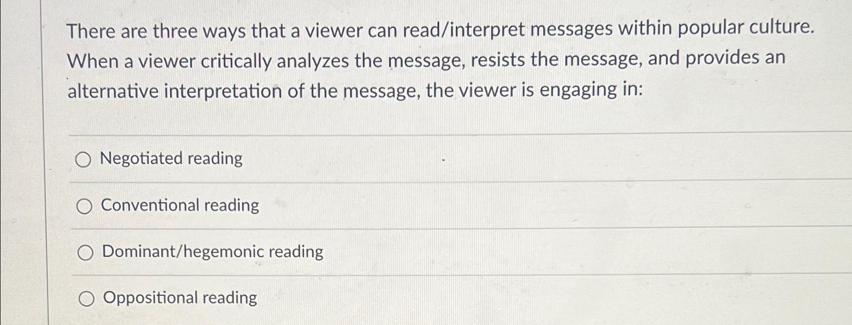 Solved There are three ways that a viewer can read/interpret | Chegg.com