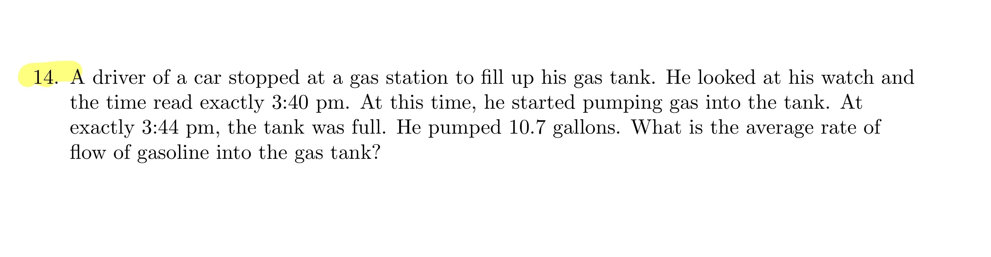 Solved A driver of a car stopped at a gas station to fill up | Chegg.com