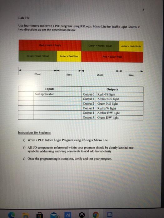 Solved Lab 7B: Use four timers and write a PLC program using | Chegg.com