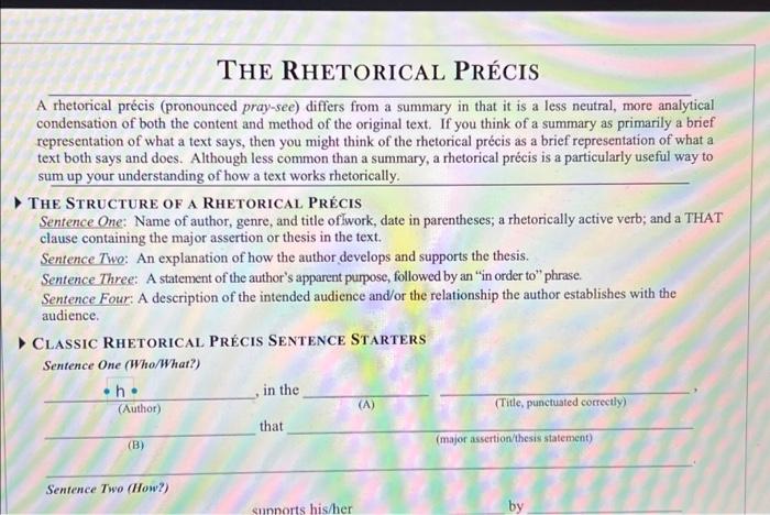 A rhetorical précis (pronounced pray-see) differs | Chegg.com