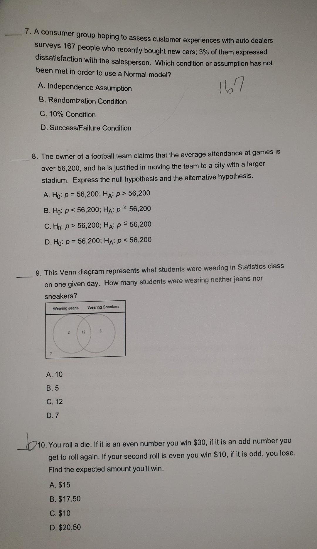 Solved I need these highschool statistics questions to be | Chegg.com