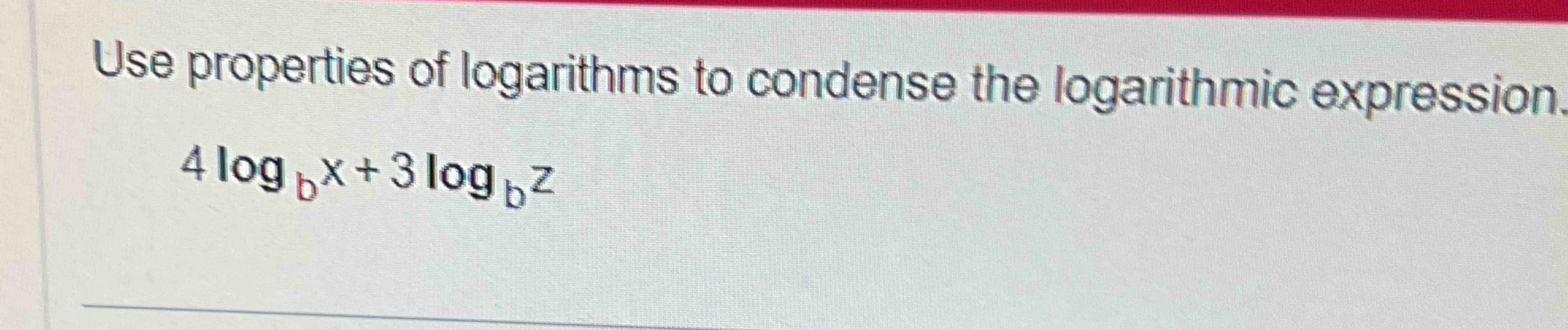Solved Use properties of logarithms to condense the | Chegg.com