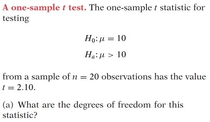 Solved A one-sample t test. The one-sample t statistic for | Chegg.com