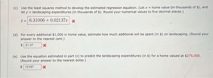 Solved A landscaping company has collected data on home | Chegg.com