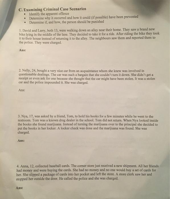 C. Examining Criminal Case Scenarios Identify the | Chegg.com