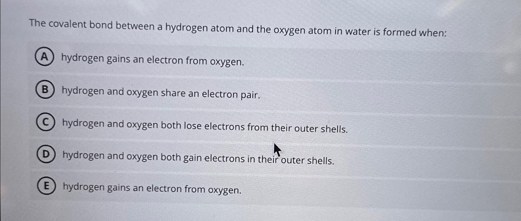 Solved The covalent bond between a hydrogen atom and the | Chegg.com