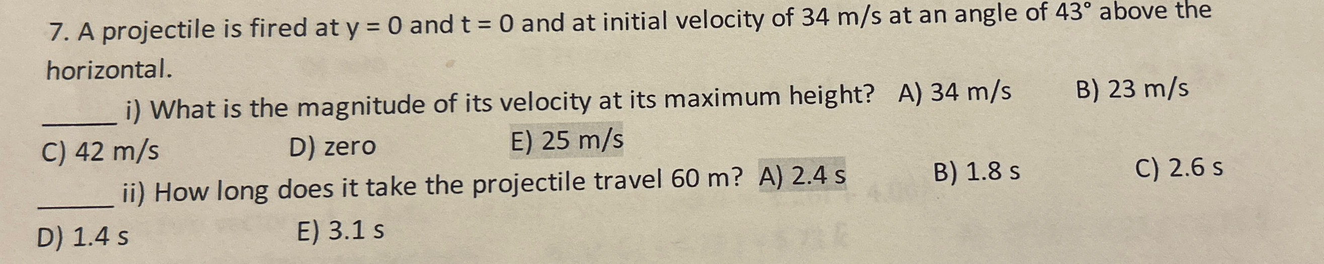 Solved A projectile is fired at y=0 ﻿and t=0 ﻿and at initial | Chegg.com