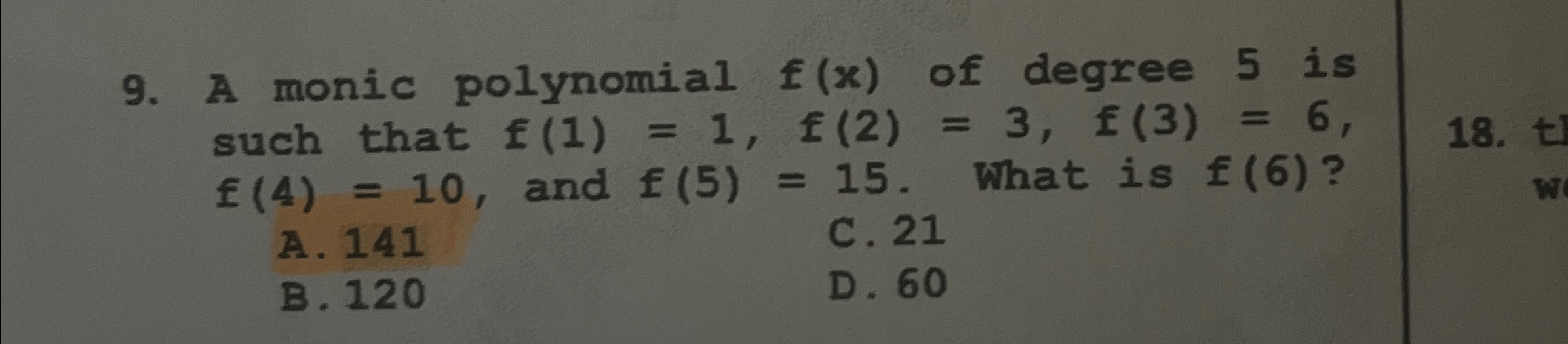 Solved A monic polynomial f(x) ﻿of degree 5 ﻿is such that | Chegg.com