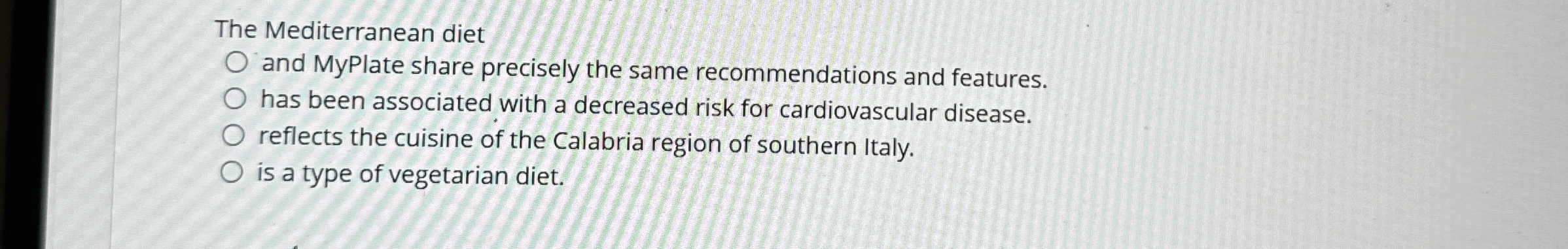 Solved The Mediterranean dietand MyPlate share precisely the | Chegg.com