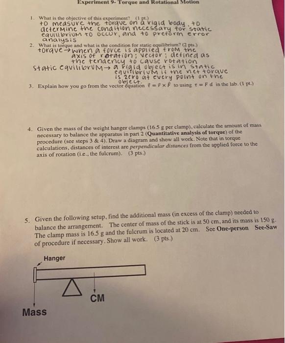 Solved Experiment 9- Torque and Rotational Motion 1. What is | Chegg.com