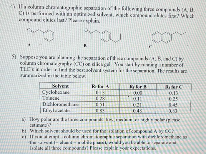 Solved 4) If a column chromatographic separation of the | Chegg.com