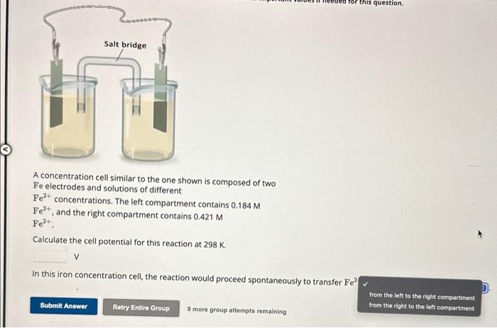 Solved A concentration cell similar to the one shown is | Chegg.com