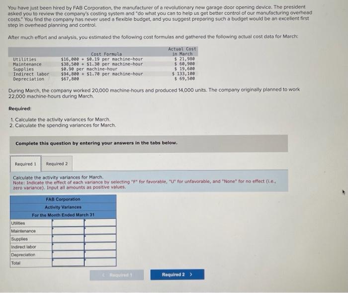 Solved You have just been hired by FAB Corporation, the | Chegg.com