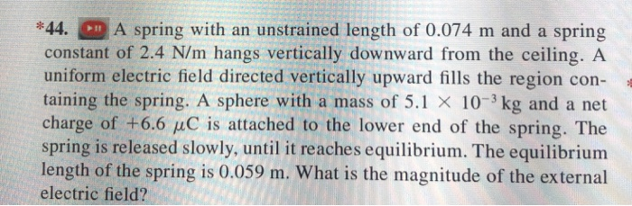 Solved A spring with an unstrained length of 0.074 m and a | Chegg.com