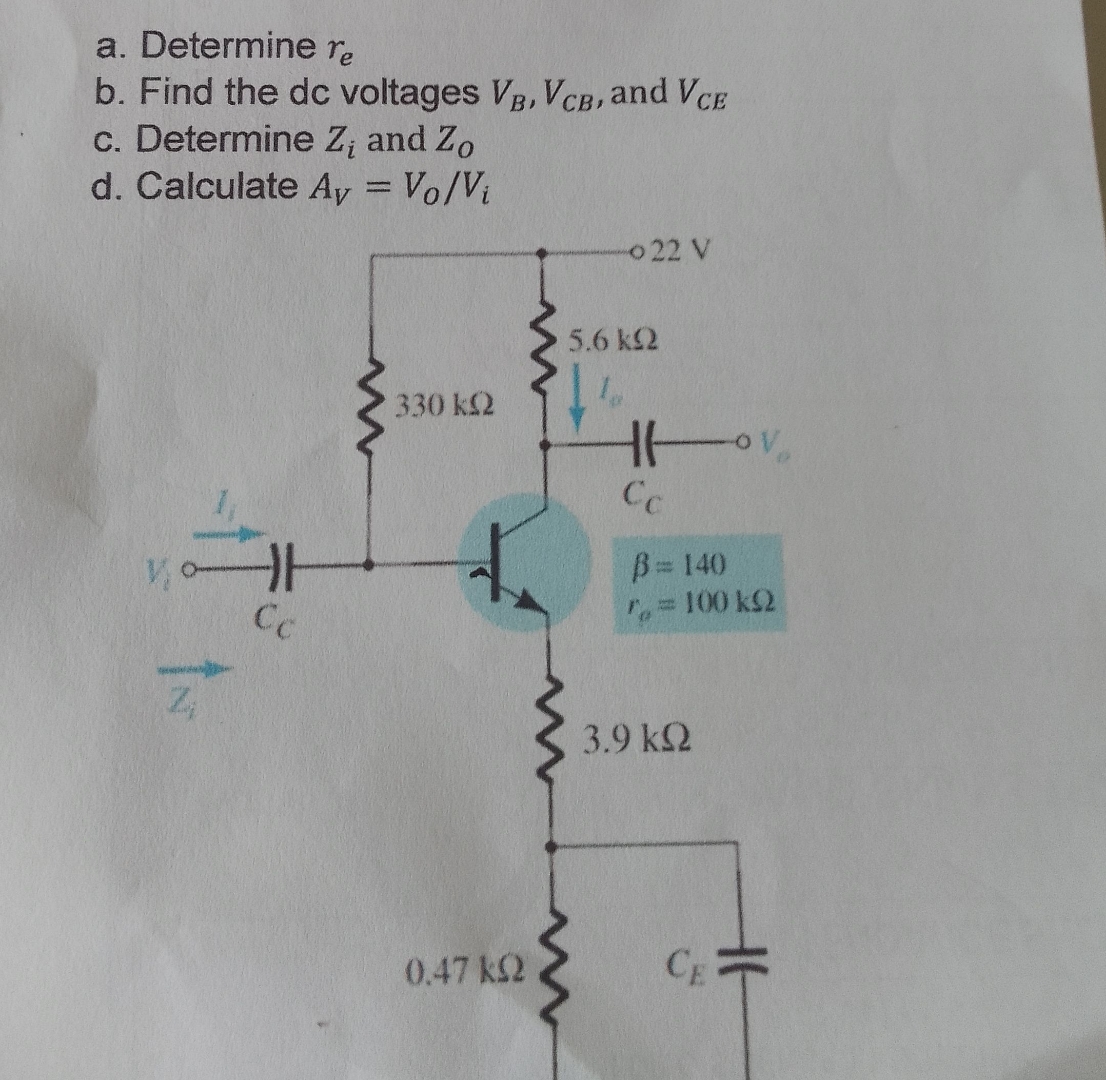 Solved a. ﻿Determine reb. ﻿Find the dc voltages VB,VCB, ﻿and | Chegg.com