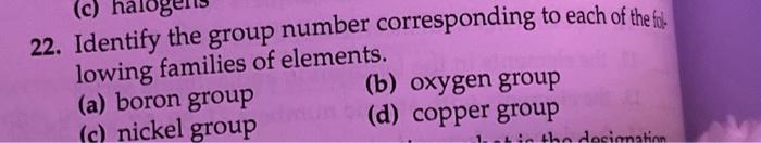 Solved 22. Identify the group number corresponding to each | Chegg.com