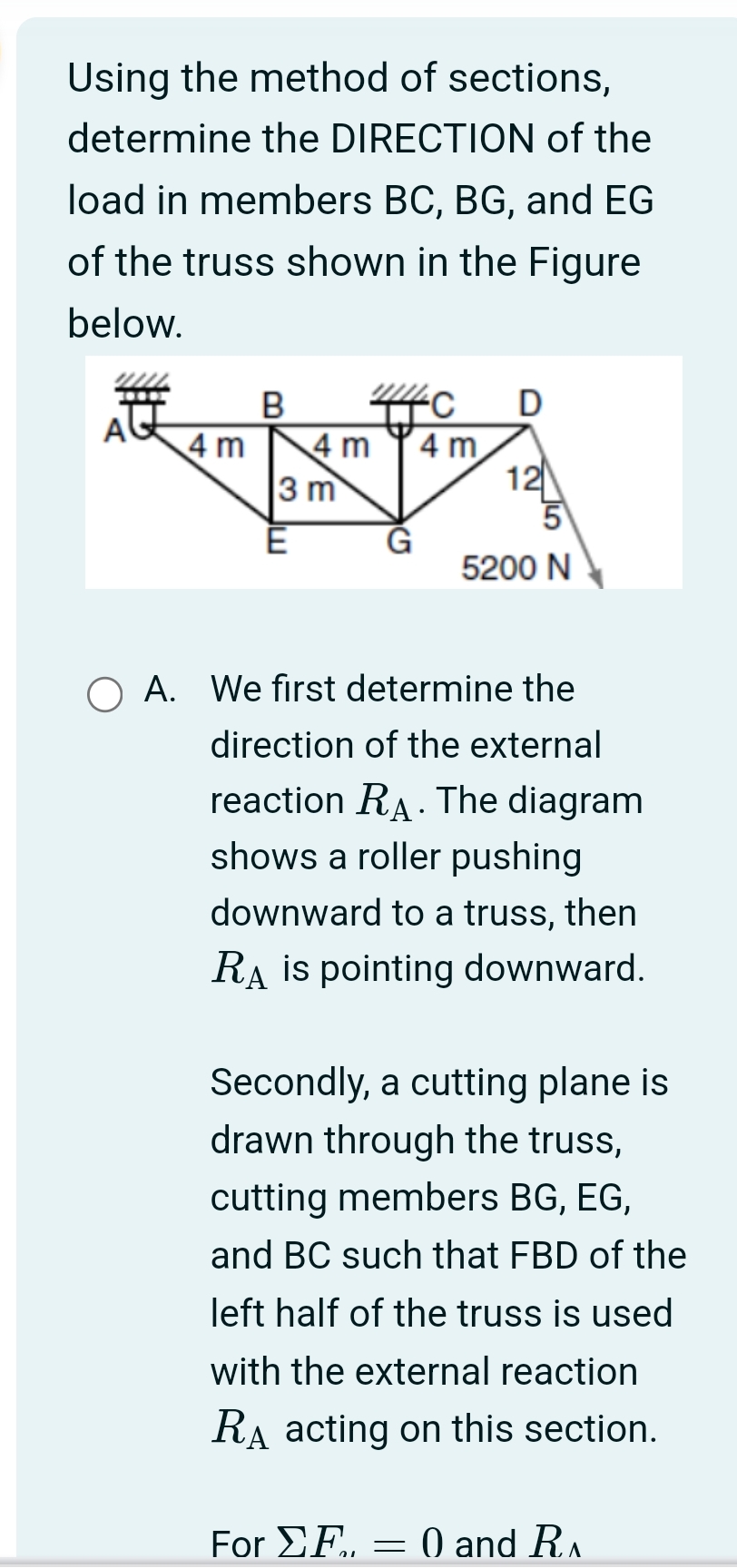 Using the method of sections, determine the DIRECTION | Chegg.com