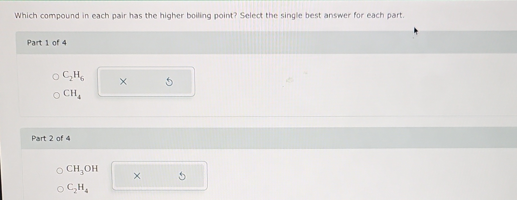 Solved Which compound in each pair has the higher boiling | Chegg.com