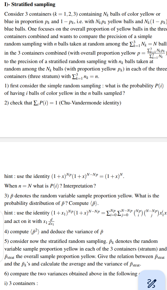 Solved I)- ﻿Stratified samplingConsider 3 ﻿containers | Chegg.com