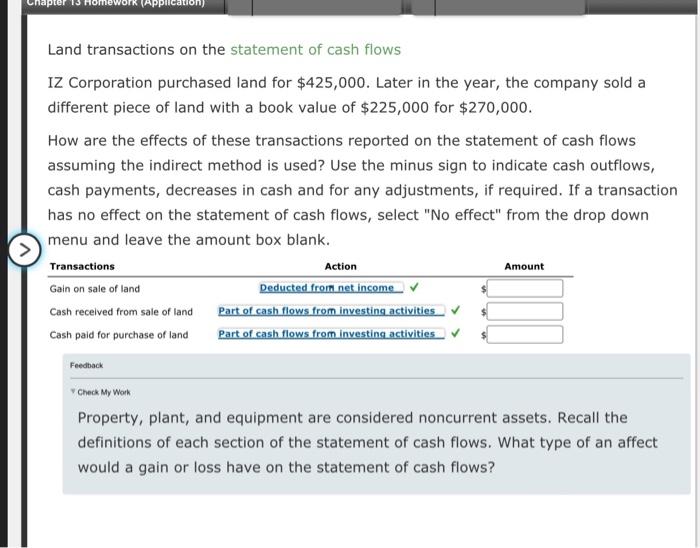 Solved Land transactions on the statement of cash flows IZ | Chegg.com