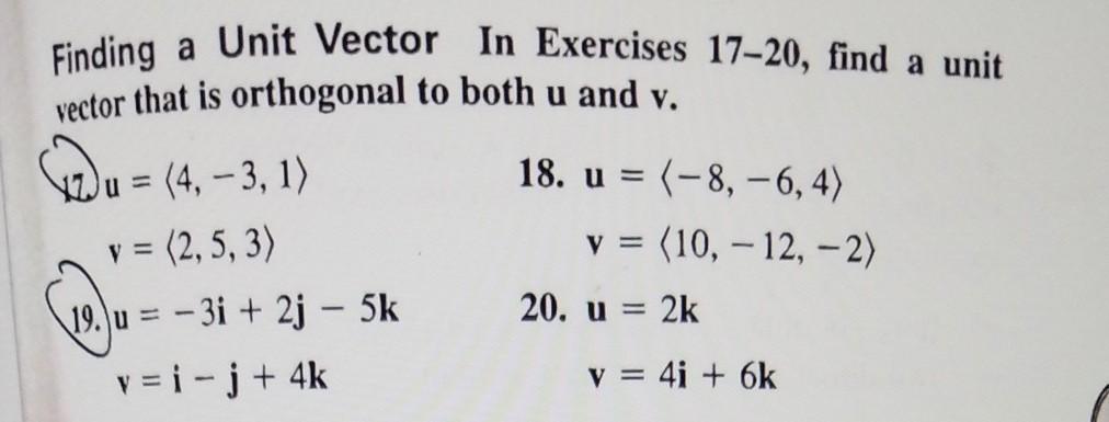 Solved Finding a Unit Vector In Exercises 17-20, find a unit | Chegg.com