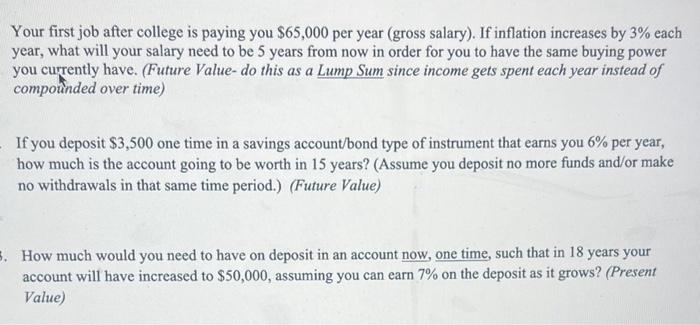 Solved Your first job after college is paying you $65,000 | Chegg.com