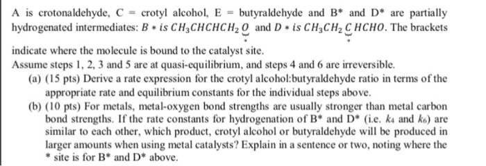 Crotonaldehyde (CH3CHCHCHO) is hydrogenated on a | Chegg.com