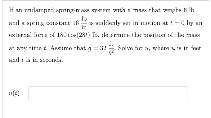 Solved If an undamped spring-mass system with a mass that | Chegg.com
