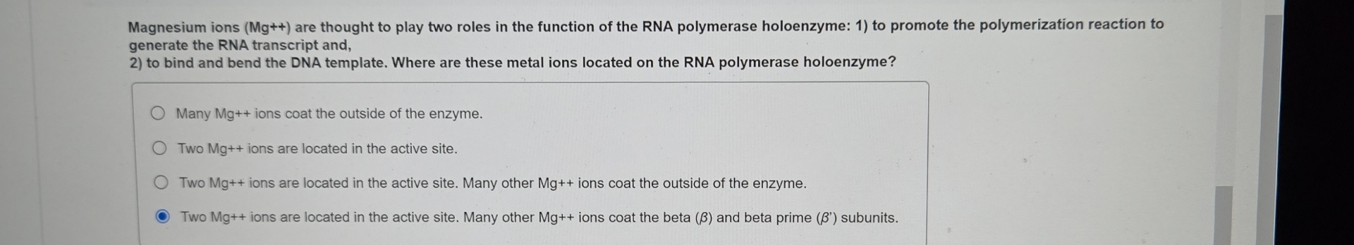 Solved Magnesium ions (Mg++) ﻿are thought to play two roles | Chegg.com