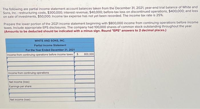 Solved The following are partial income statement account | Chegg.com