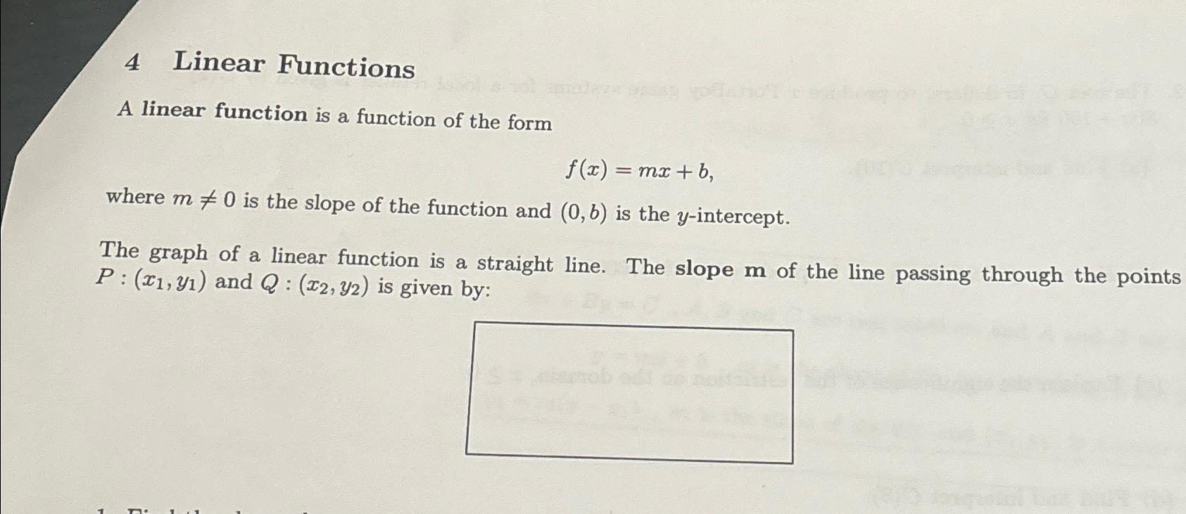 Solved 4 ﻿Linear FunctionsA linear function is a function of | Chegg.com