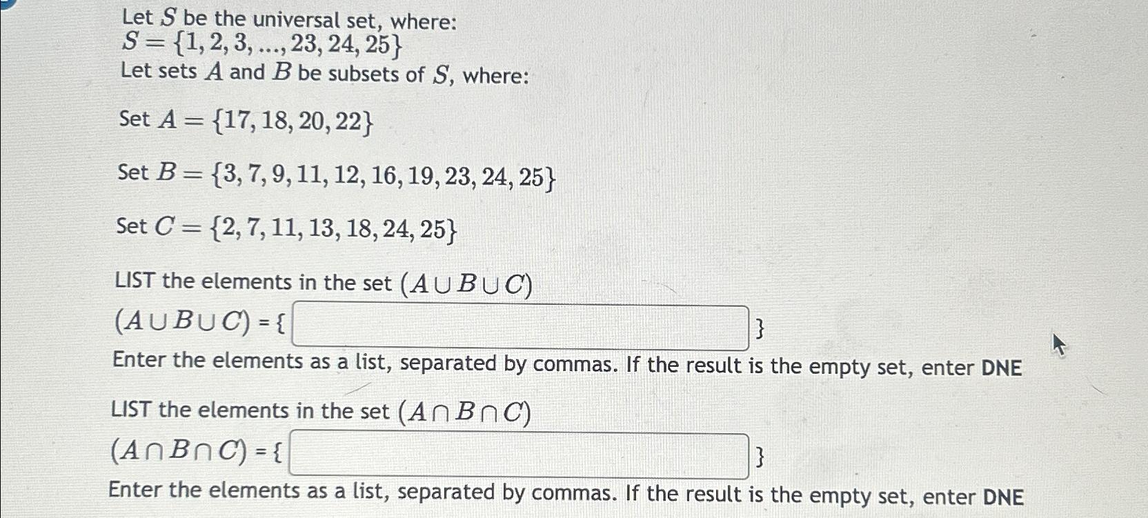 Solved Let S ﻿be the universal set, | Chegg.com