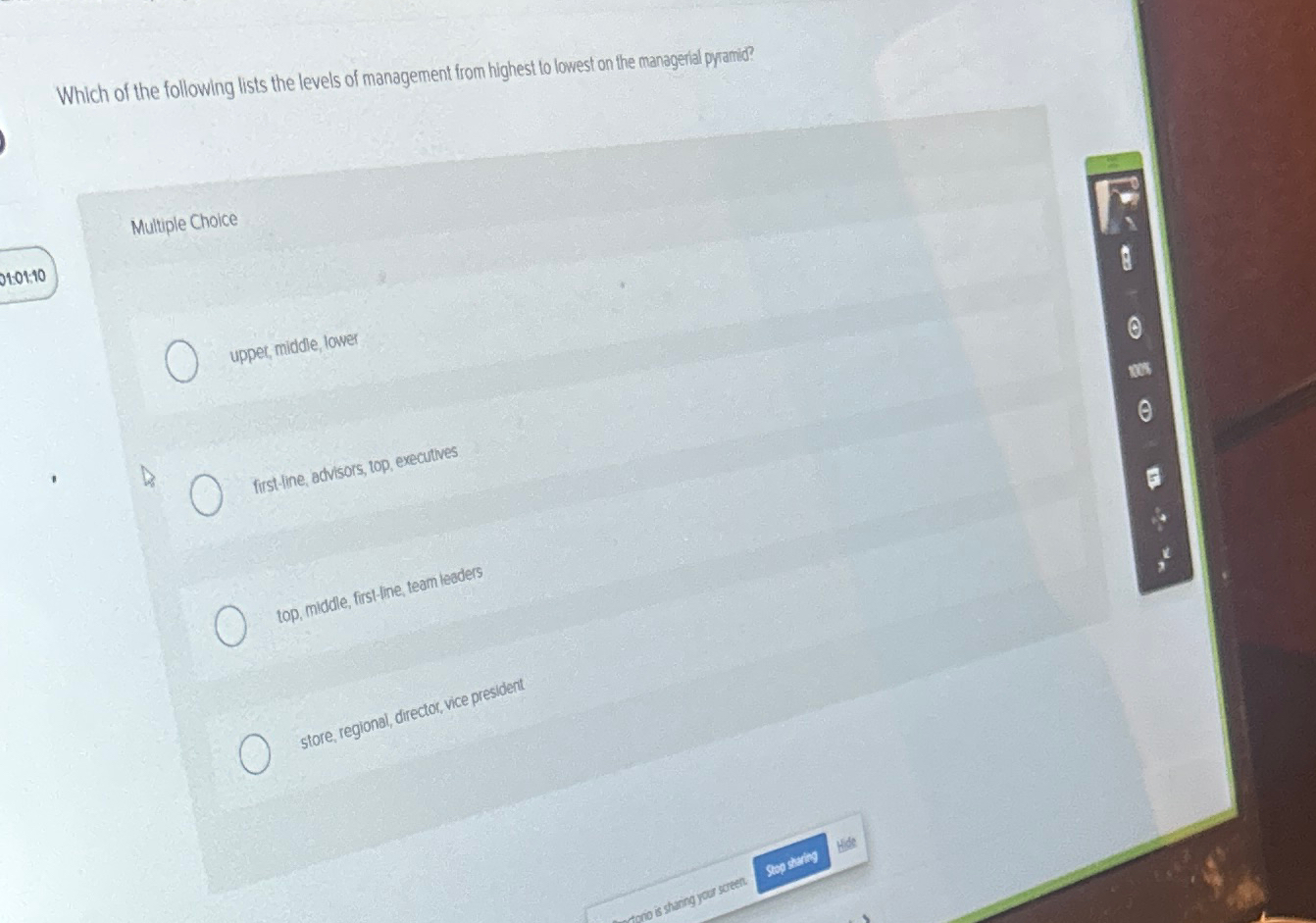 Solved Which of the following lists the levels of management | Chegg.com