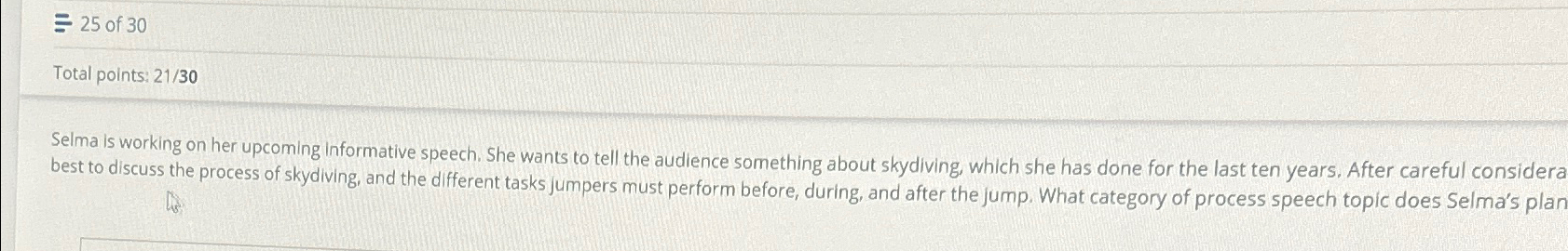 Solved Selma is working on her upcoming informative speech. | Chegg.com